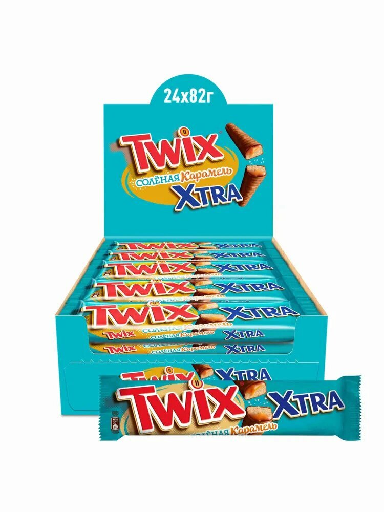 Шоколадные батончики Twix Xtra, печенье с соленой карамелью в молочном шоколаде, набор батончиков, 24 шт по 82 г