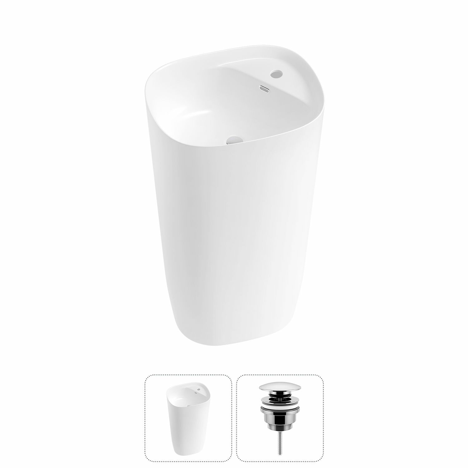 Напольная раковина для ванной Lavinia Boho Bathroom Sink 20215524R в наборе 2 в 1: отдельностоящая раковина в цвете белый глянец, донный клапан в цвете хром