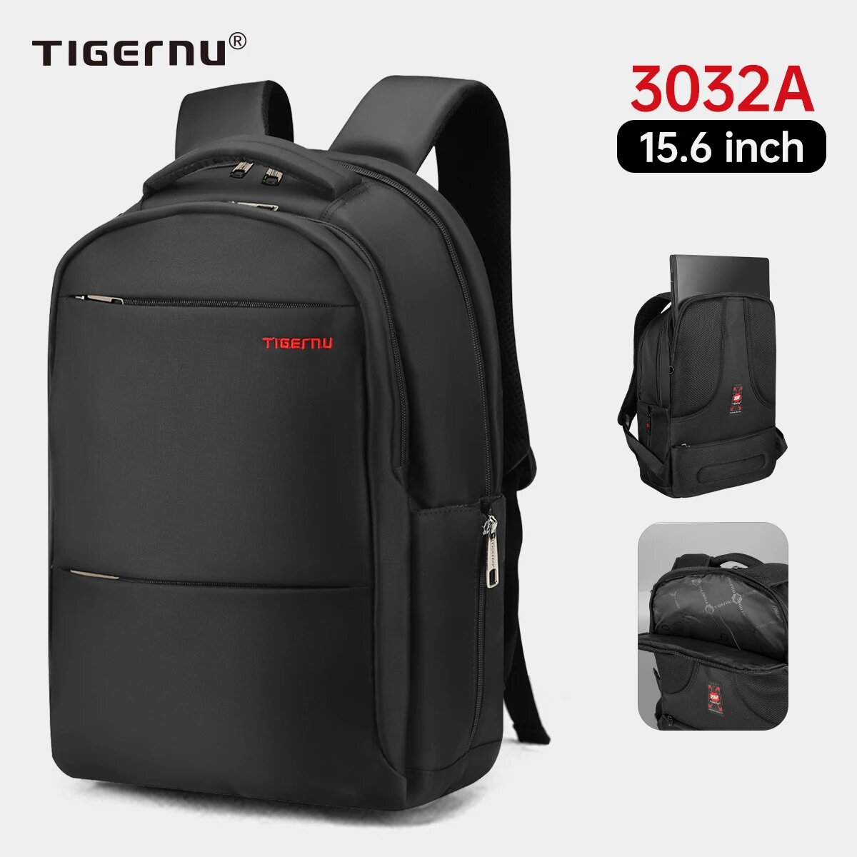 Рюкзак Tigernu Унисекс Для Бизнеса, Для Ноутбуков 15-19 Дюймов, Нейлоновый, Для 3032A Black 15.6