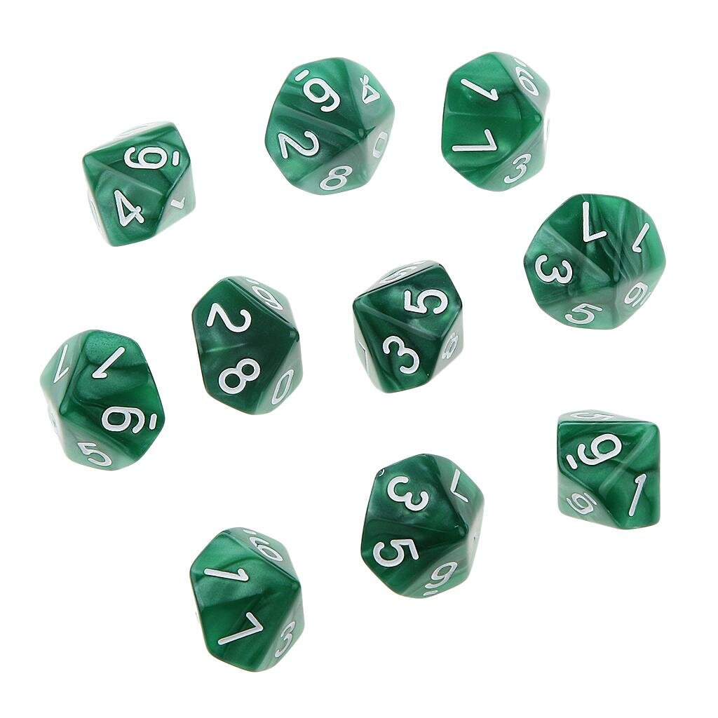 10 десятигранных кубиков D10 для игры в D&D, ролевые игры, вечеринки, зеленые.