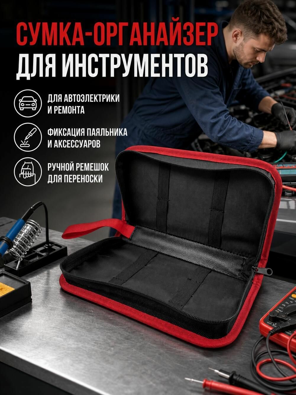 Жесткий чехол-органайзер на молнии для паяльника и инструментов автоэлектрика, противоударная сумка-кейс хранения в автомобиль