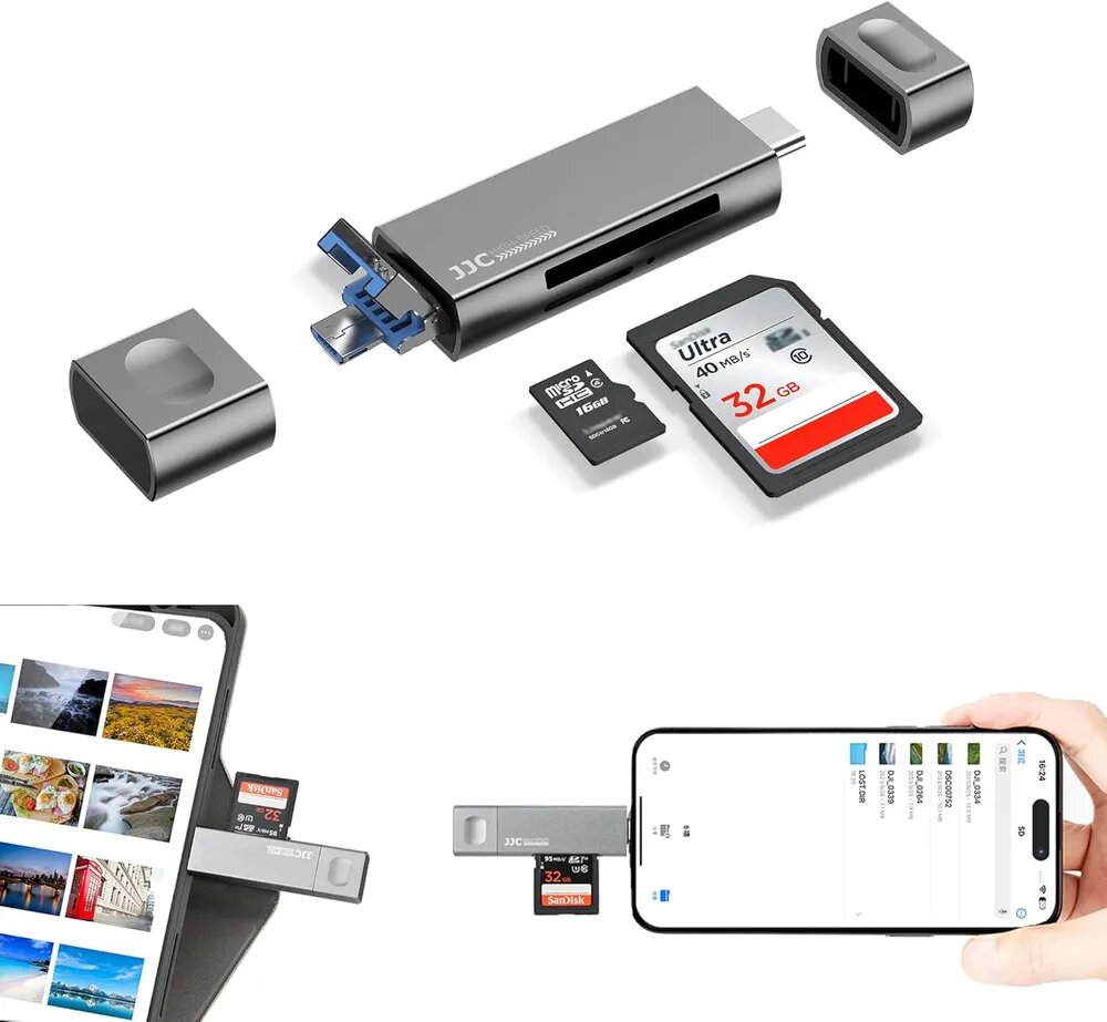 JJC Картридер USB 3.0 универсальный 3-в-1 для SD и Micro SD (Type-C / Micro USB) серый CR-UTC3II GRAY