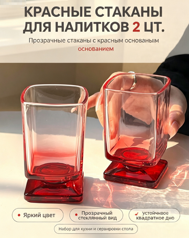 2 шт. Винтажные квадратные стаканы из стекла с градиентом, толстое квадратное основание, кружки для кофе