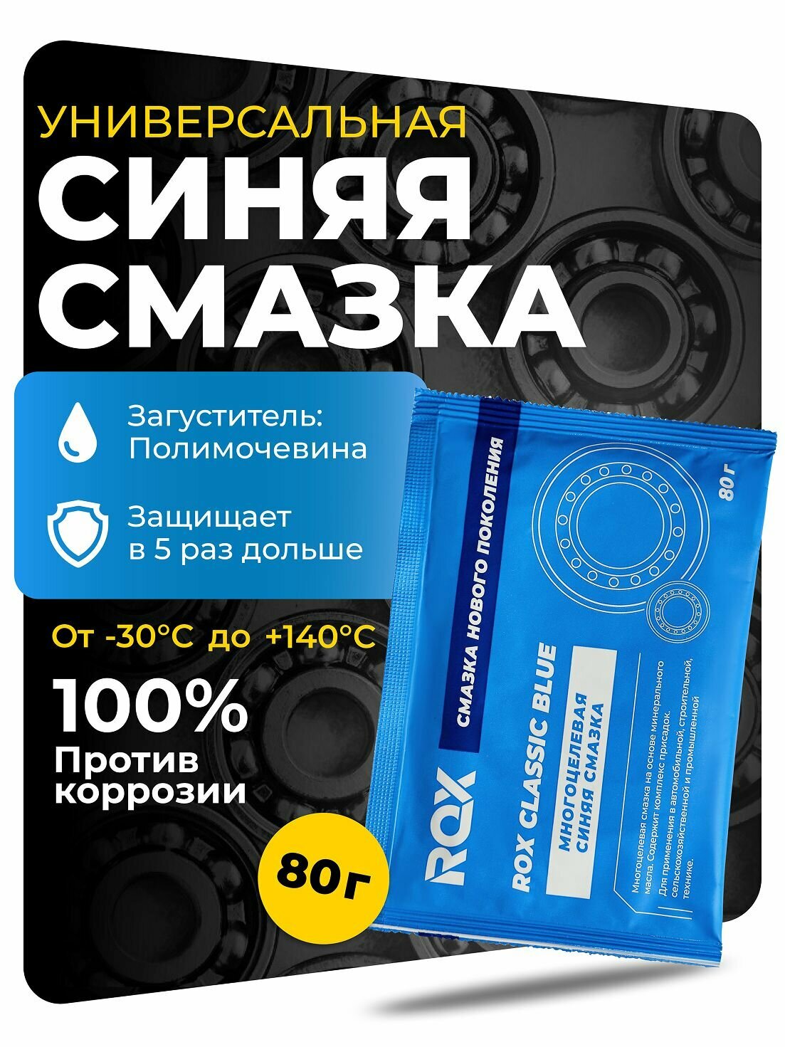 Смазка синяя автомобильная многоцелевая водостойкая ROX CLASSIC BLUE/Туба 370 гр для авто 370 грамм
