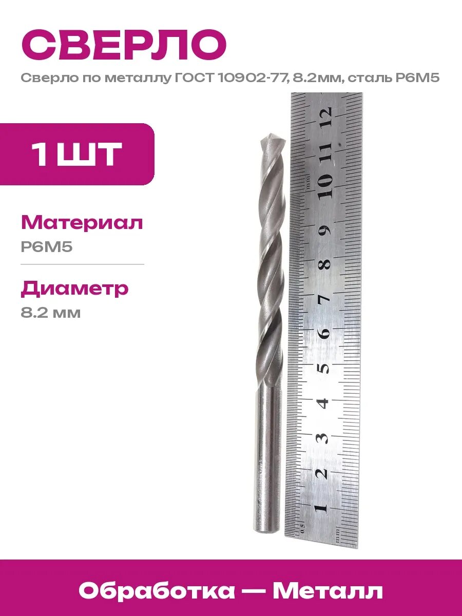 Сверло спиральное 8.2 мм по металлу цилиндрический хвостовик