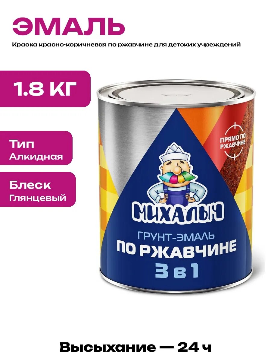 Грунт-эмаль по ржавчине красно-коричневая огнезащитная 3 в 1