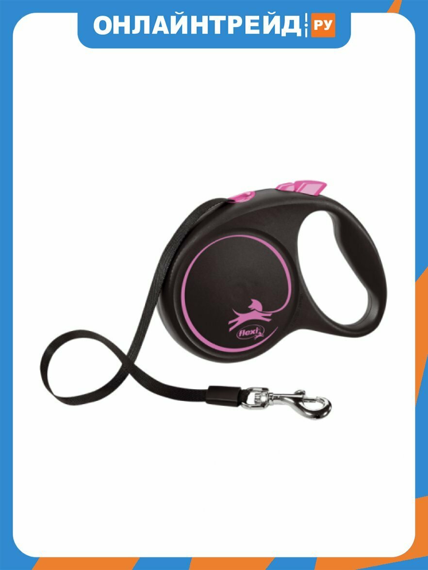 Поводок-рулетка Flexi Design tape M, 5 м, 25 кг, розовый