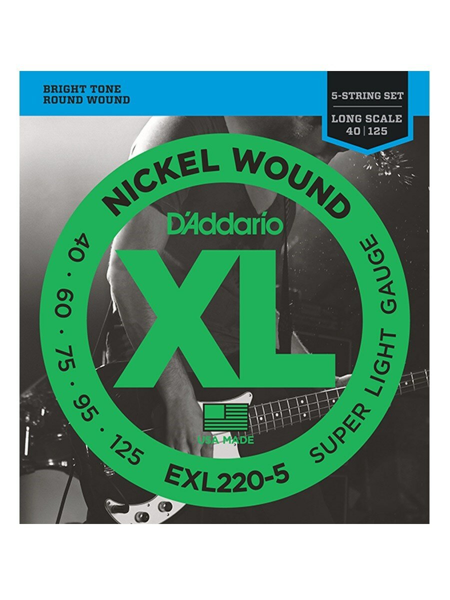 Струны для 5-струнной бас-гитары D'Addario EXL220-5 40-125