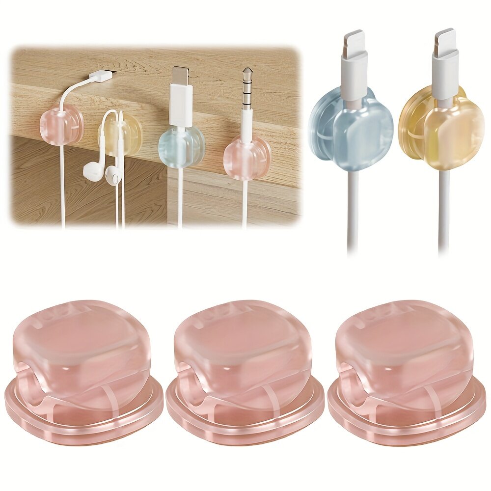Органайзер для проводов, компактные настольные клипсы для кабеля с клейкой основой, паз 7 мм, держатель для зарядного кабеля телефона, прозрачно-розовый, 3 шт.