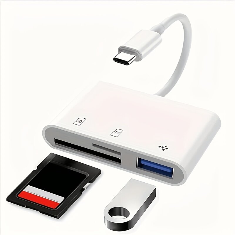 Картридер 3-в-1 USB-C для SD-карт, белый, быстрая передача данных