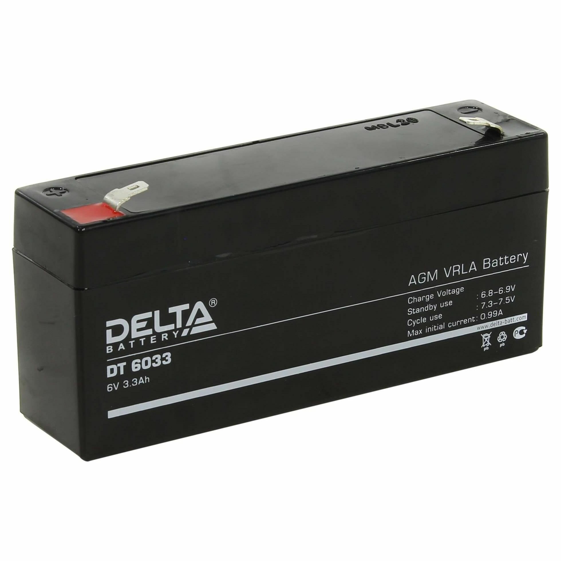 Аккумулятор 6в 3,3Ач Delta DT6033 (134x34x60) свинцовый