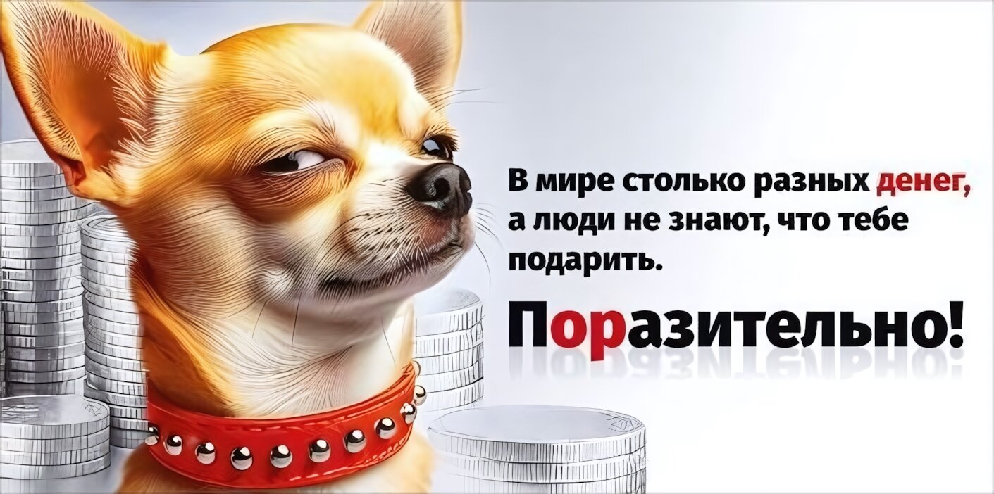 Подарочный конверт для денег «В мире столько разных денег» с чихуахуа, мемный дизайн, Открытая планета