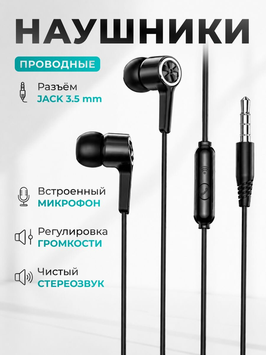 Наушники проводные HOCO M104 с микрофоном, 3.5 мм, внутриканальные, гарнитура для телефона, ПК и ноутбука