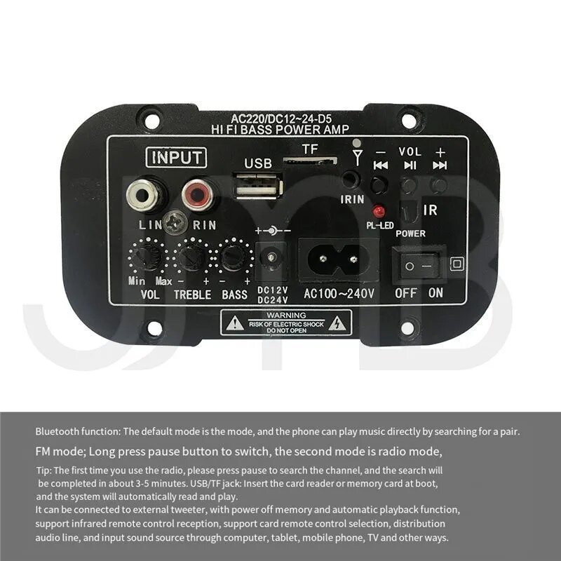 12 В 24 В Bluetooth усилитель плата HIFI Bass FM сабвуфер 30-120 Вт для 10-дюймового динамика (вилка ЕС)