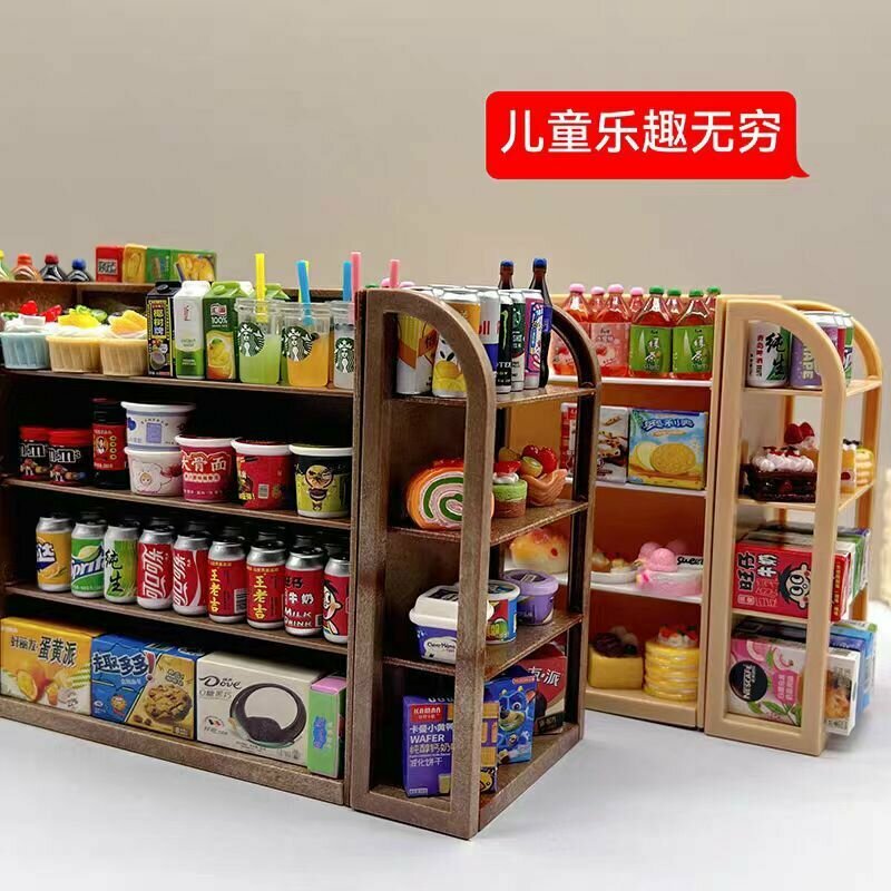 30 миниатюрных продуктов с 1 х односторонним стеллажом для миниатюрной игрушки-домика