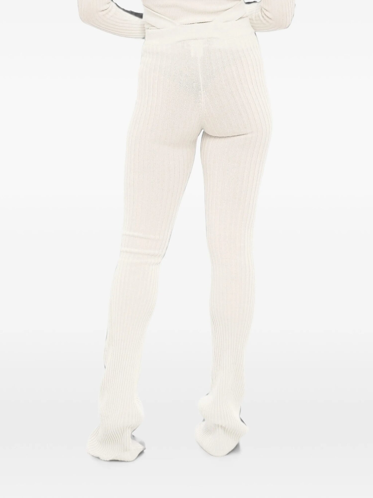 Брюки ANDREADAMO Ribbed-knit flared trousers, размер 38, бежевый/белый — фото 1