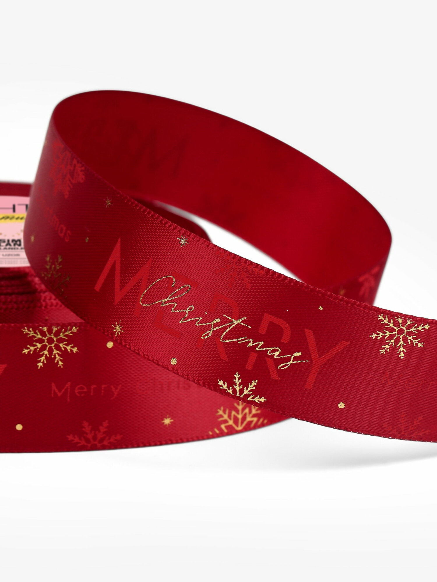 Лента атласная Merry Christmas, новогодняя, 25 мм, 23+-1 м, красная