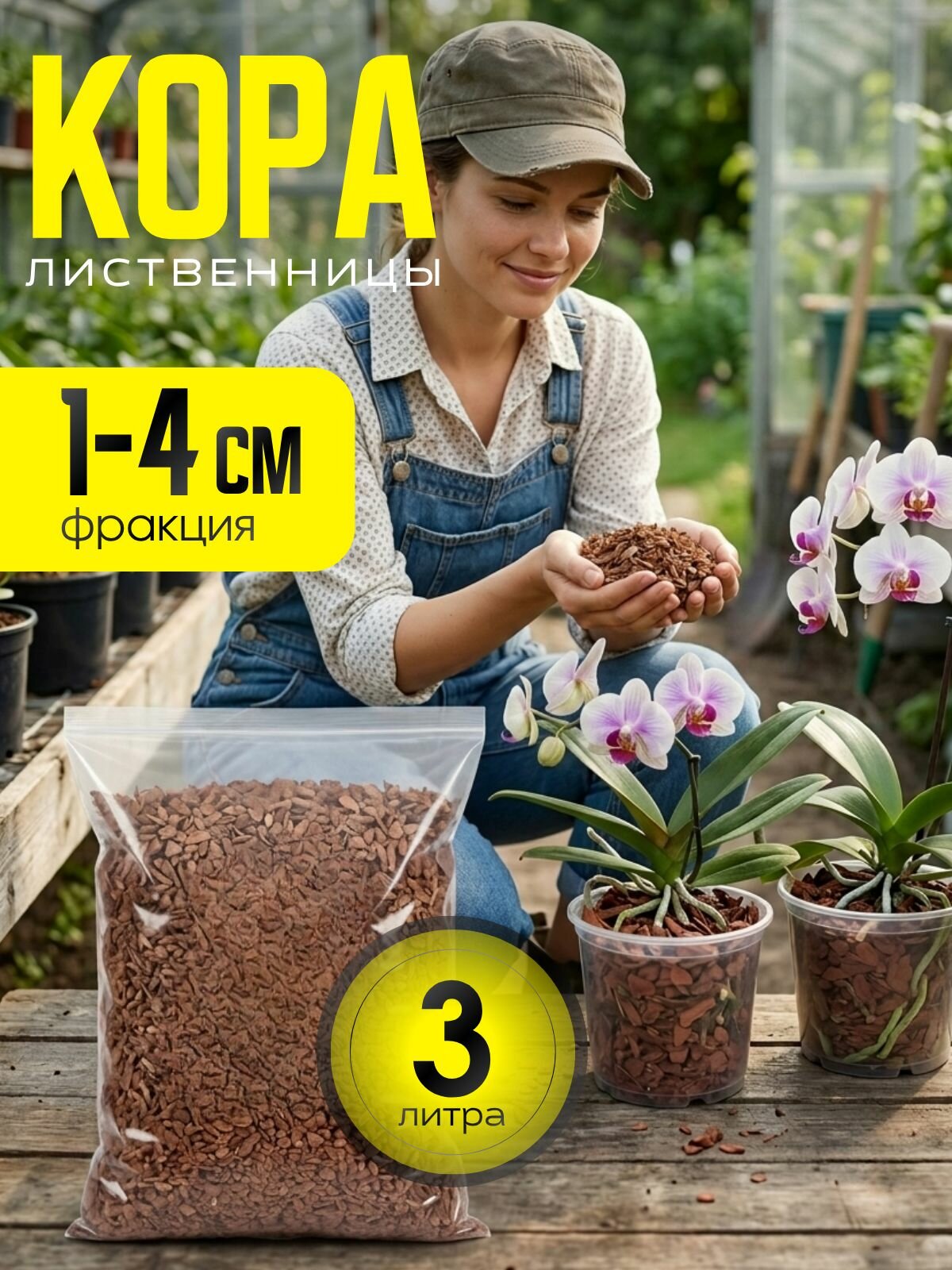 Кора лиственницы сибирской 3 л фракция 1-4 см мульча для растений, для орхидей