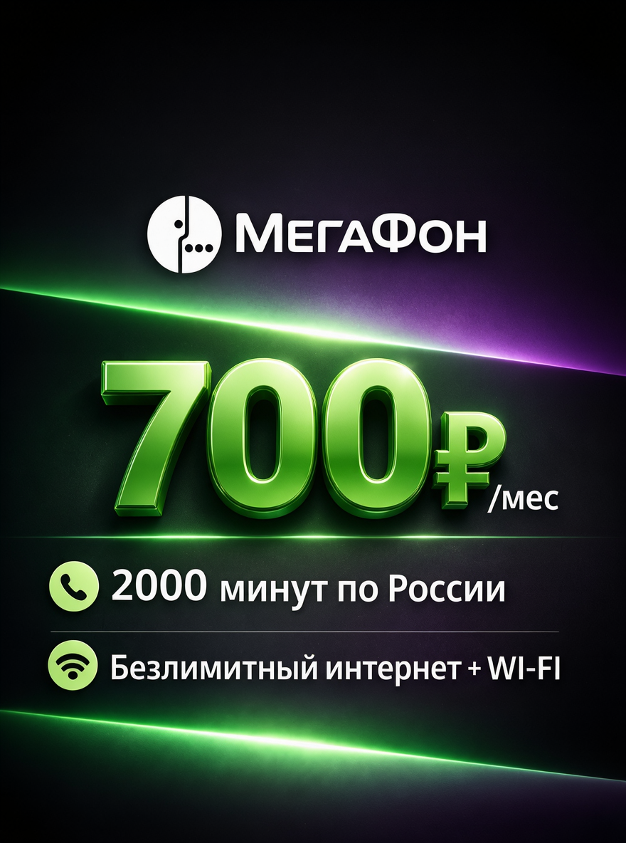 Сим-карта для смартфона от МегаФон с тарифным планом 700р. мес. 2000 минутами по всей России