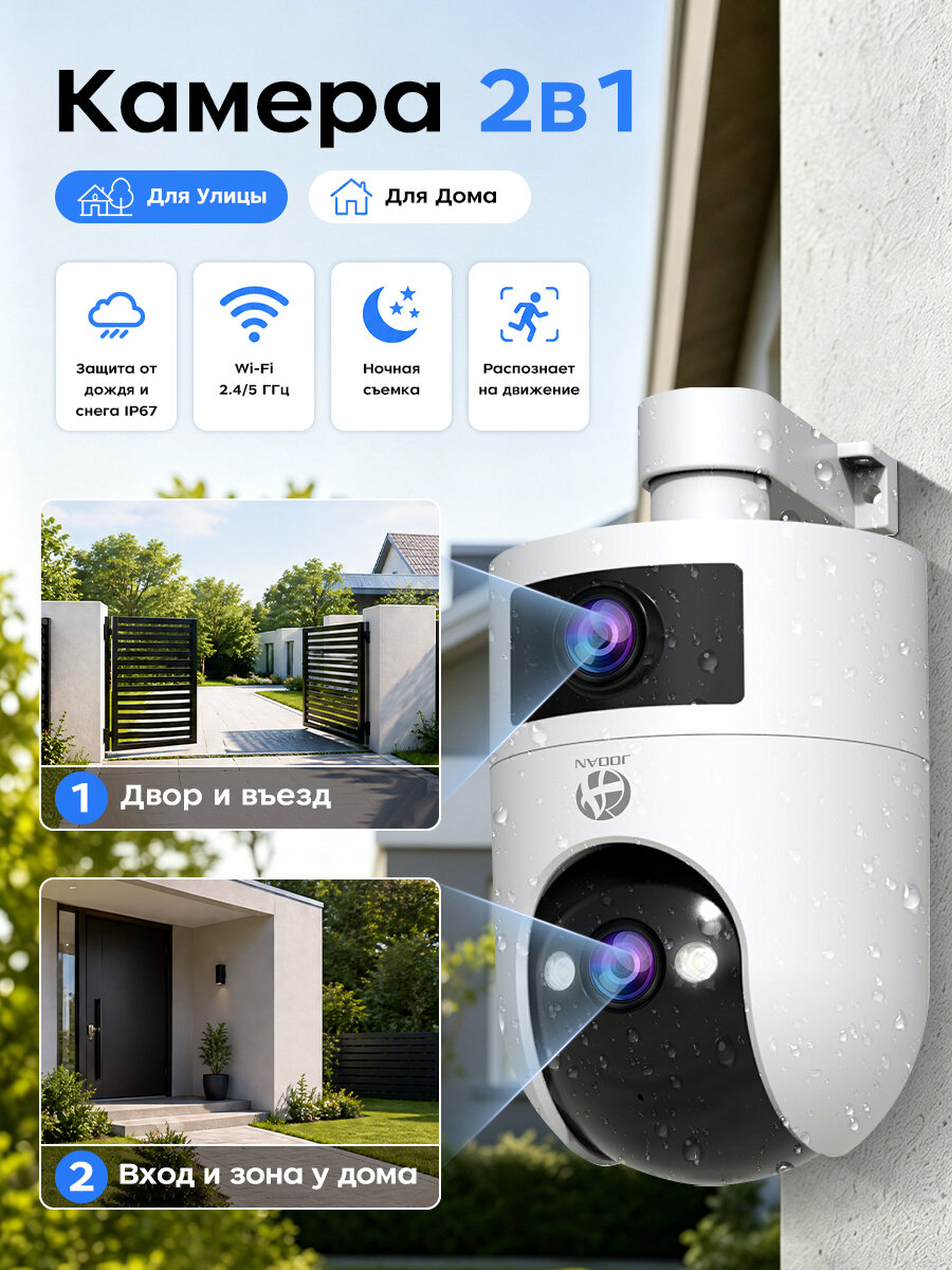 Камера видеонаблюдения wifi уличная, видеокамера беспроводная для дома, Wi-FI 5 ГГц, поворотная с датчиком движения