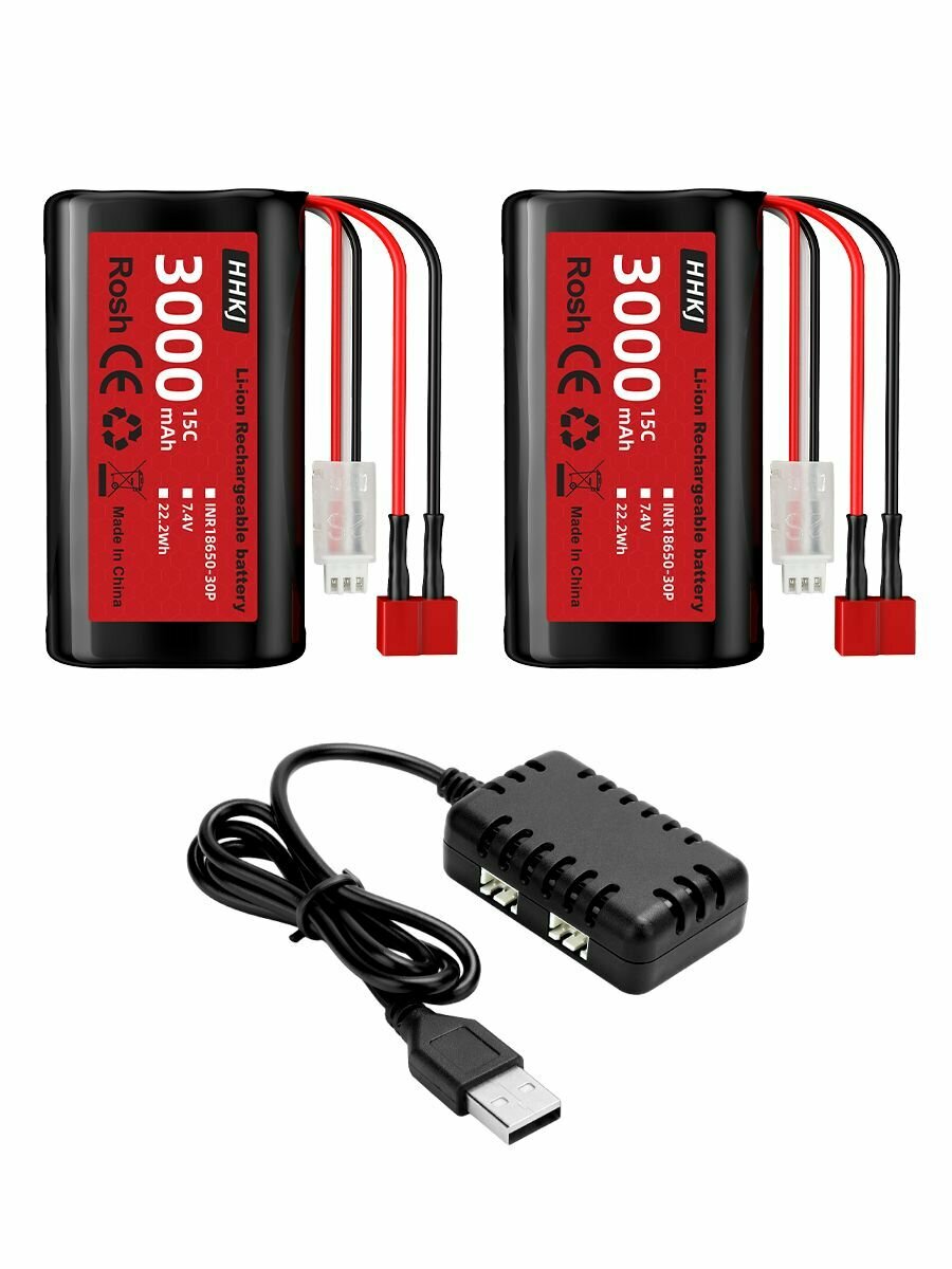 2PCS 7.4V 3000mah 15C 2S Батарея T штепсель с зарядным устройством 7.4V для телеуправляемого автомобиля RC для радиоуправляемых машинок 2S батарея зарядное устройство 7.4V