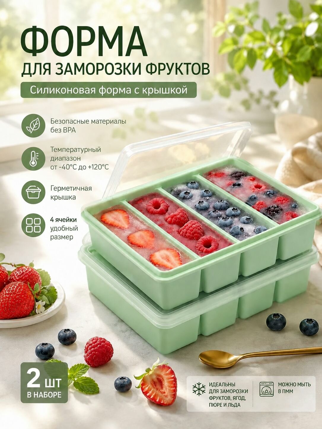 Форма для льда, 4 яч, 2 шт 4 ячейки 2 штуки