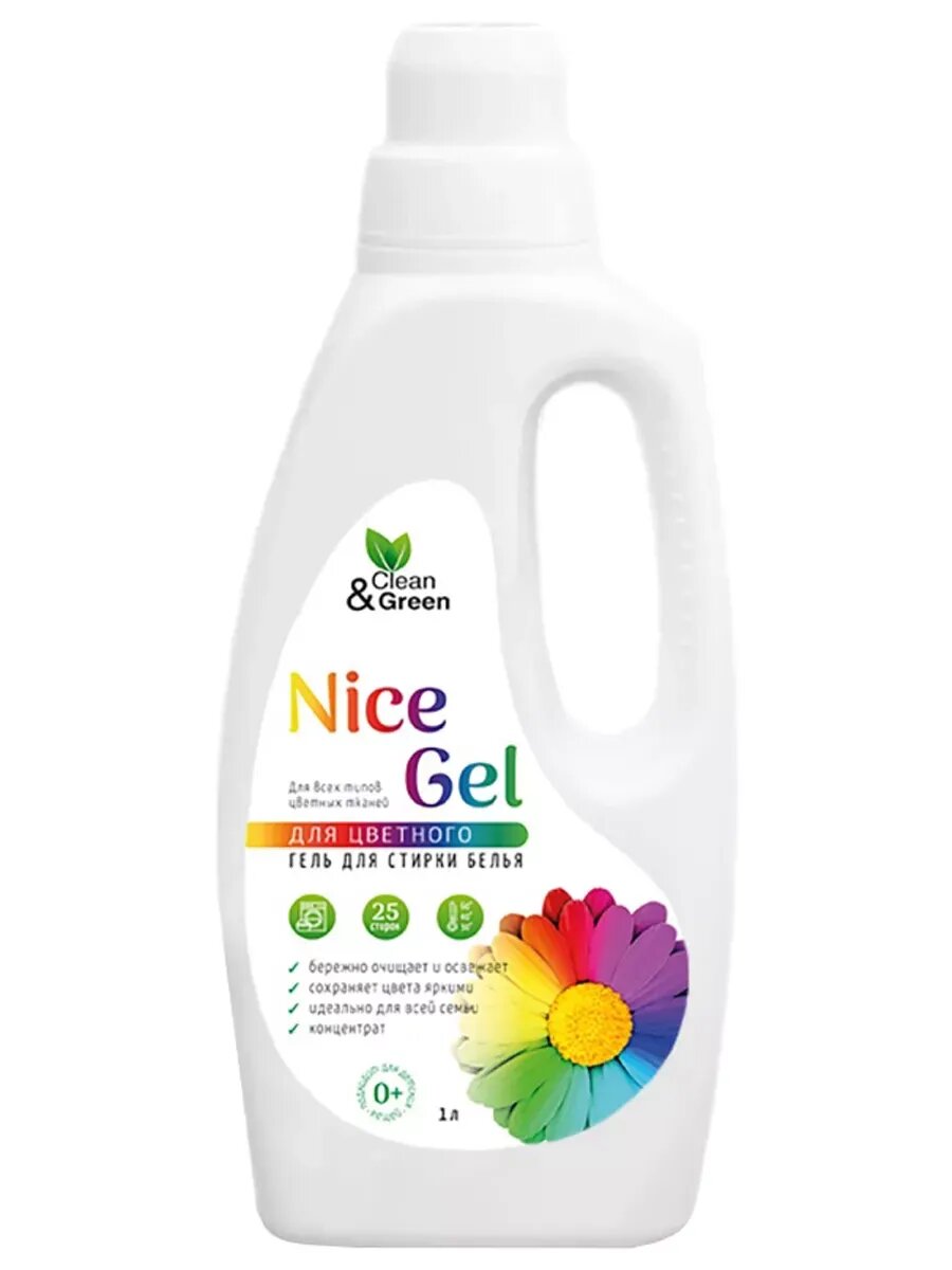 Гель для стирки цветного белья Clean&Green концентрат без хлора, 1л