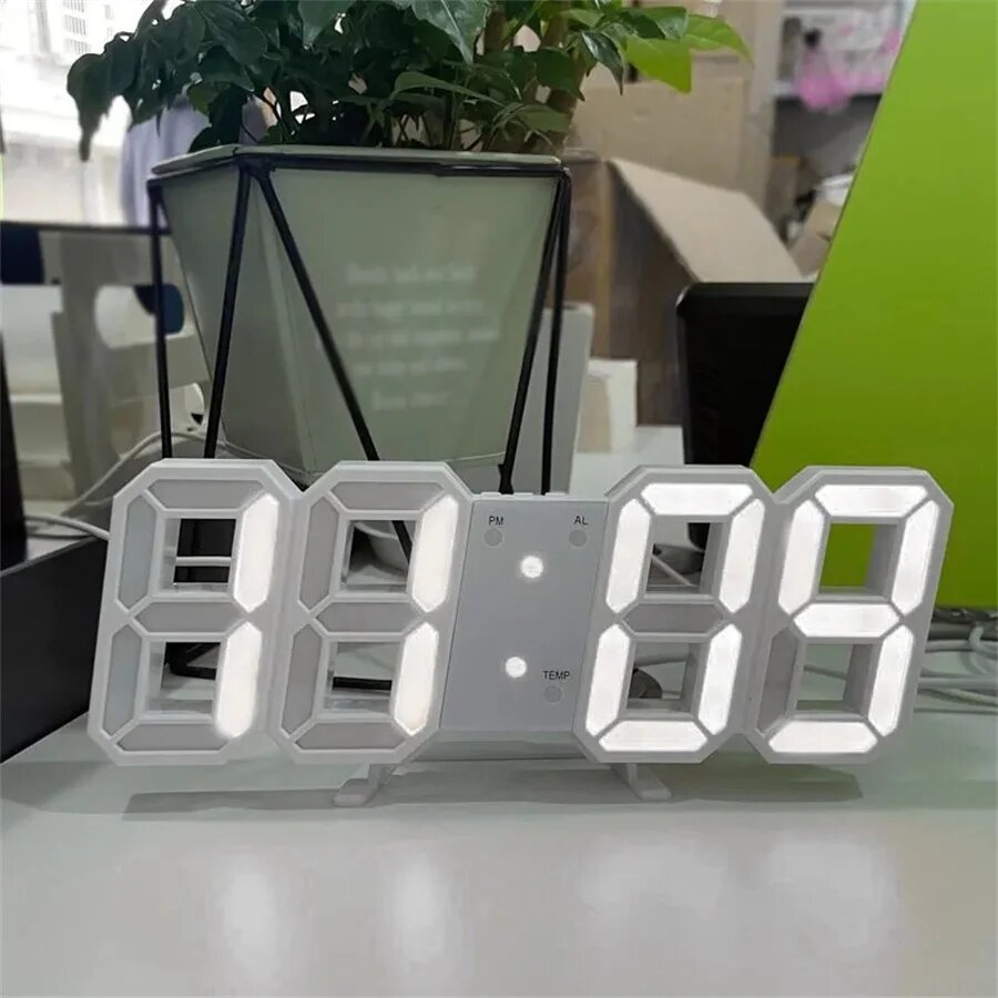3D LED Цифровые Настенные Часы Белый, Белый, White