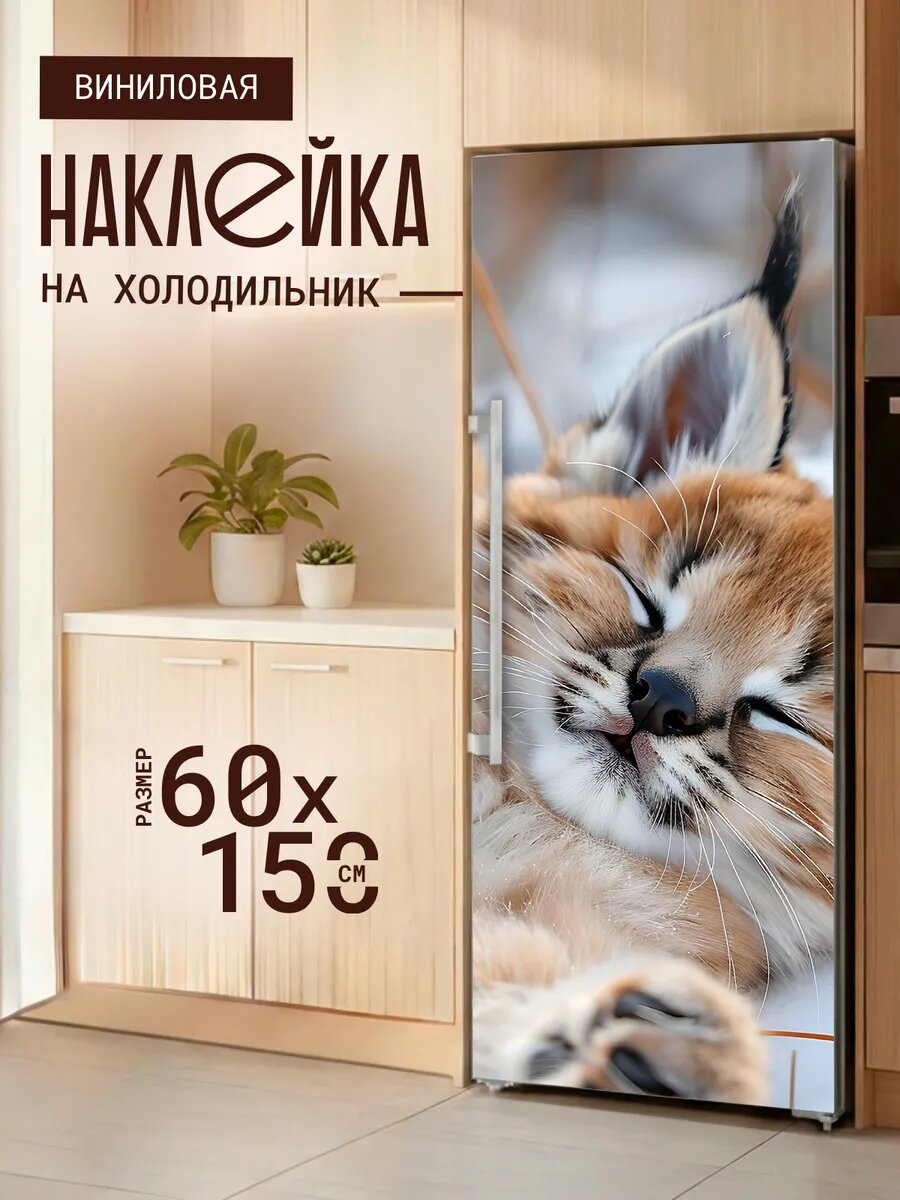 Наклейка декор на холодильник Котёнок каракала 60х150 см