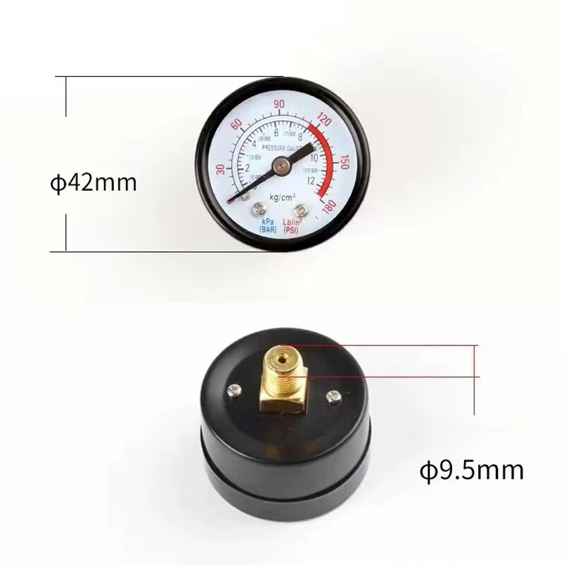 Манометр для компрессора горизонтального типа, резьба 1/4" BSP, 0-180PSI/0-12Bar, гидравлический манометр с циферблатом