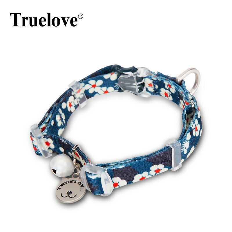 TRUELOVE Цветочный синий кошачий ошейник с ремешком 1.3 см - подходит для шеи 20-25 см