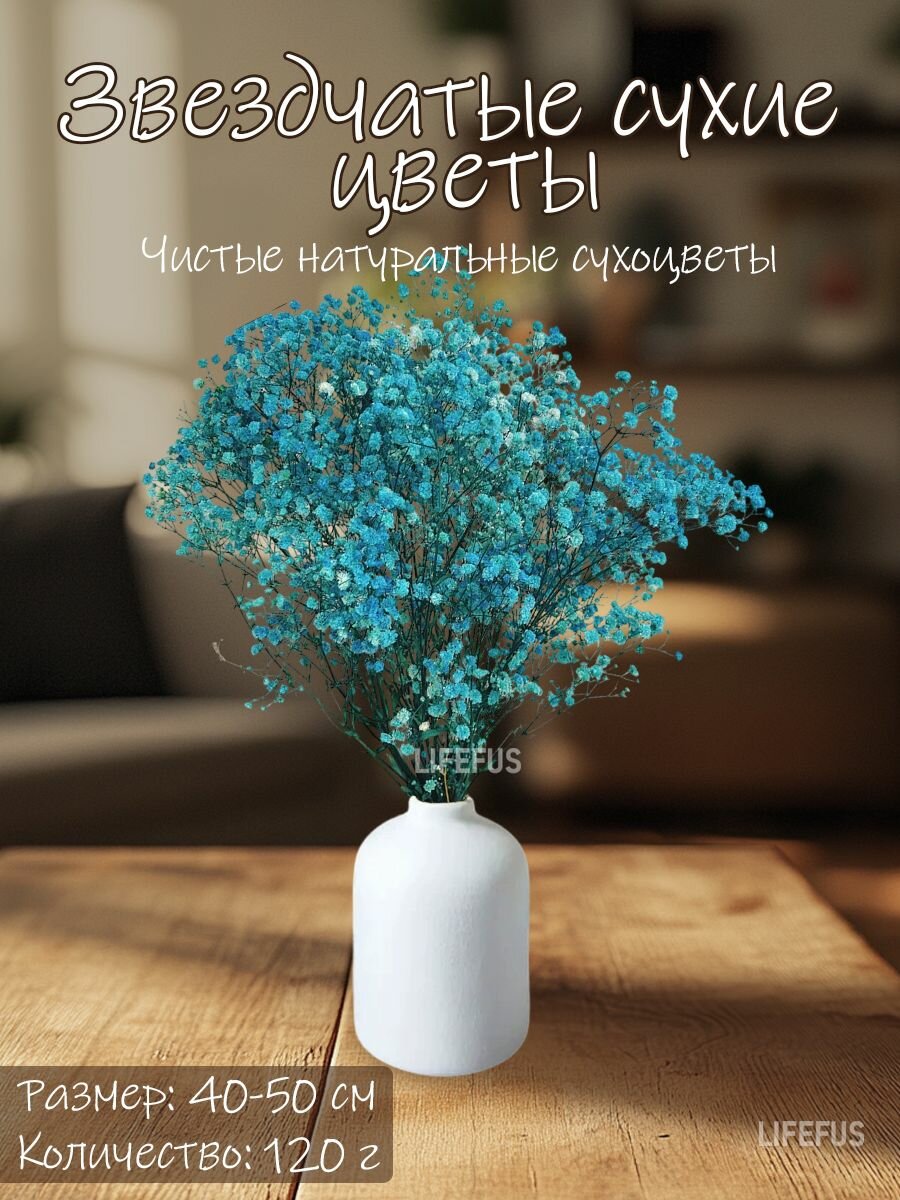 LIFEFUS Сухоцветы 40 см 1 шт светло-синий