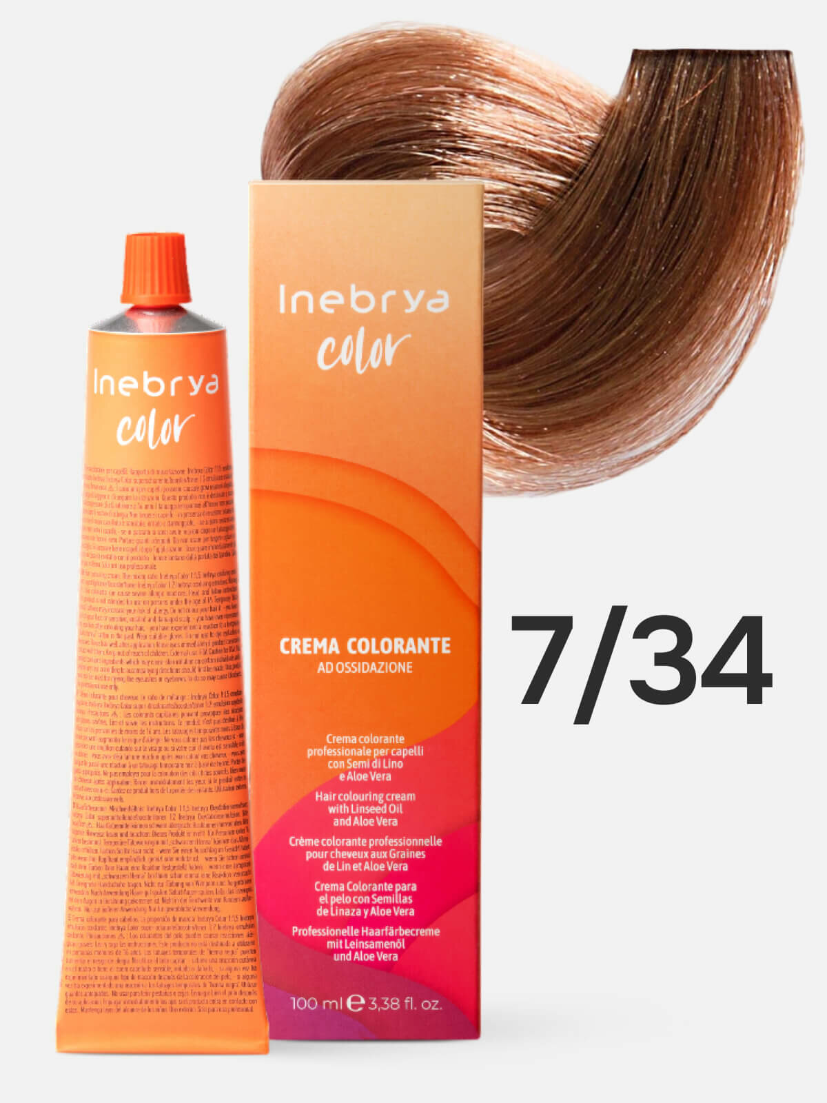 Крем - краска для волос профессиональная Inebrya Color Professional 7/34 Русый Медно-золотистый, 100 мл