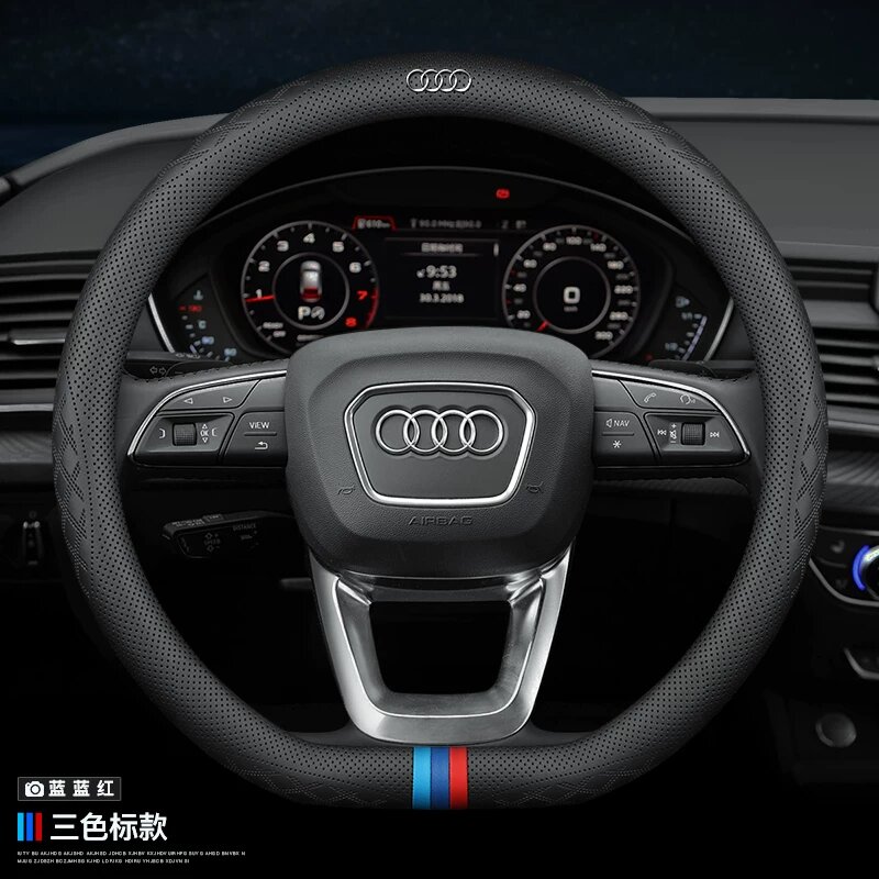 Чехол для руля D-формы синий триколор с логотипом для Audi Q3 Q5 A4L A6L Q7 Q5L