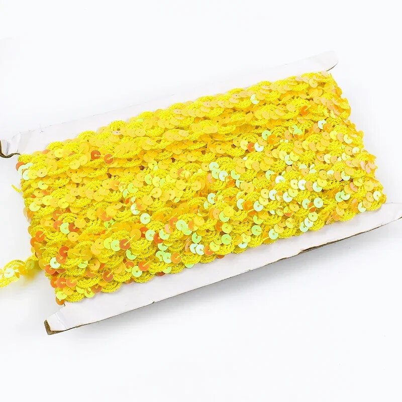 Кружевная тесьма Meetee 15 мм с пайетками 09Yellow, 15mm-10Yards