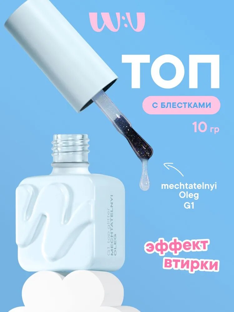 Топ с блестками для ногтей W: U, G1, Топ для ногтей глянцевый