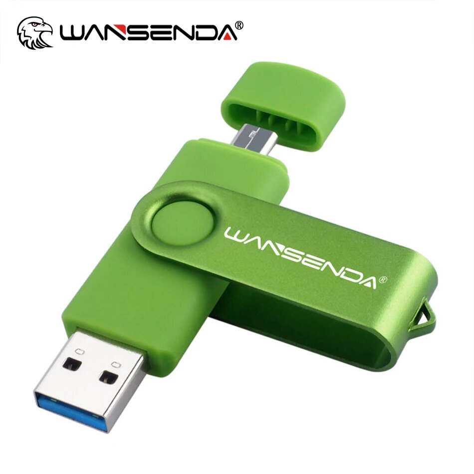 WANSENDA OTG USB-флешка 2 в 1 MicroUSB 16/32/64/128/256 ГБ 16 ГБ, Green