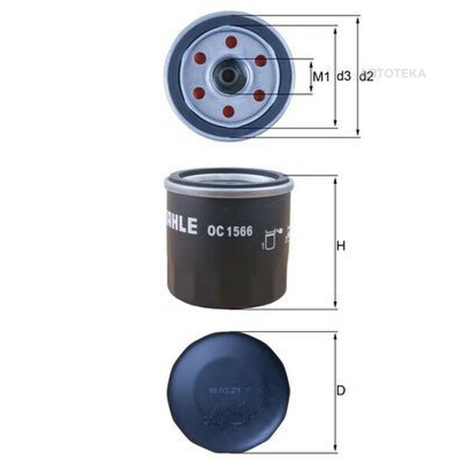 Фильтр масляный Nissan Almera (N16) Almera Classic (B10) Juke (F15) X-Trail (T30/31) 1.1 - 3.5L 1996 -> MAHLE OC1566