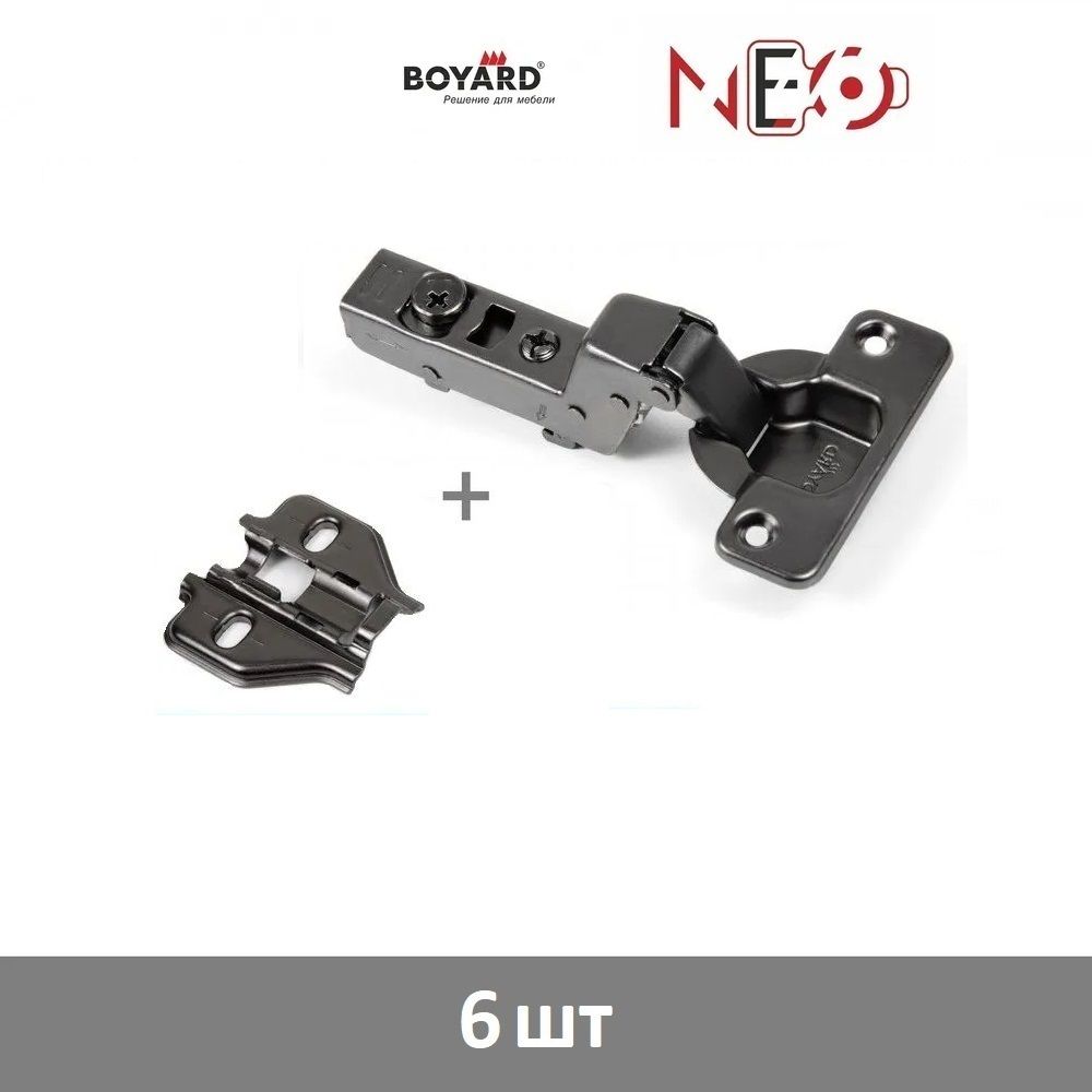 Петля мебельная BOYARD PROFI H306C02/BN вкладная с доводчиком (черный никель) - 6 шт