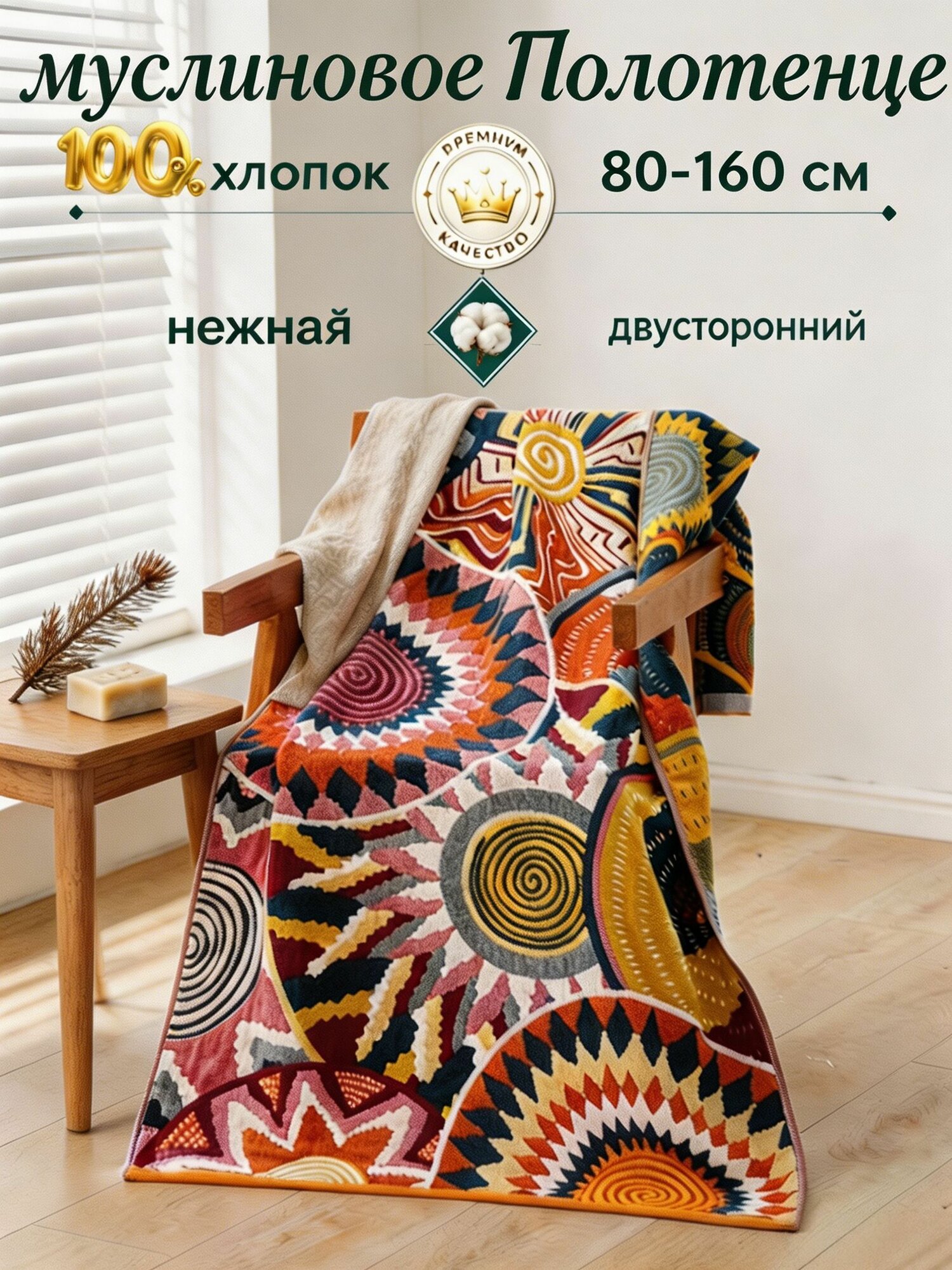 Полотенце для ванной 123123, Хлопок, Муслин, 80x160 см, коричнево-красный, коричневый, 1 шт.