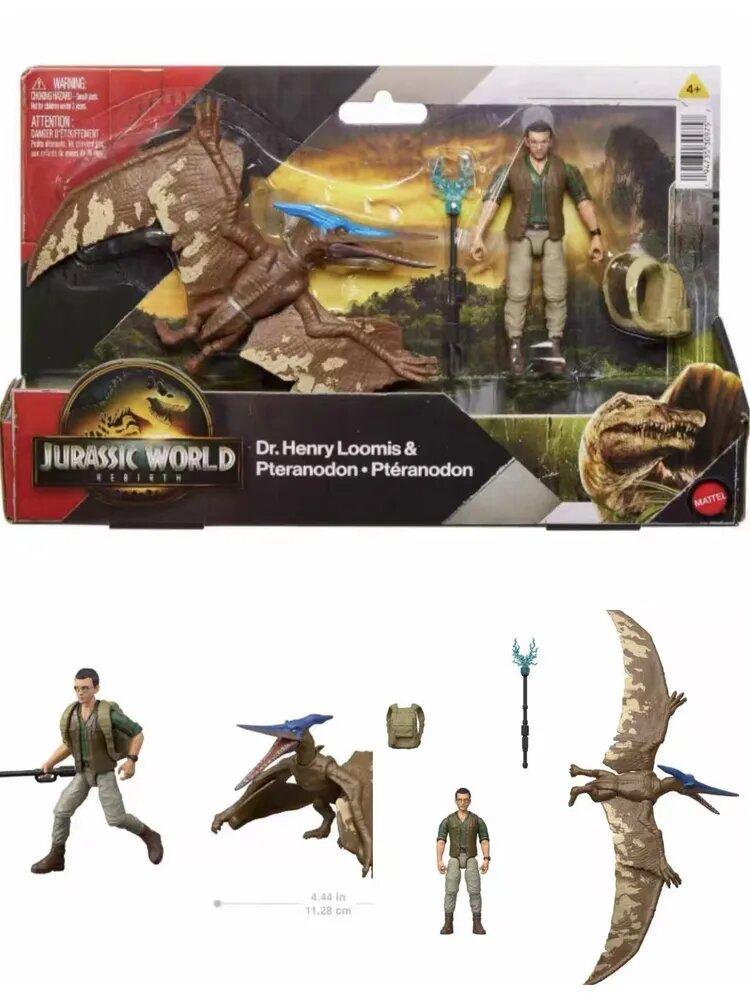 Фигурка Mattel Jurassic World Toys Набор кукол "Возрождение людей и динозавров" Доктор Генри и птеродактиль размером 3,75 дюйма