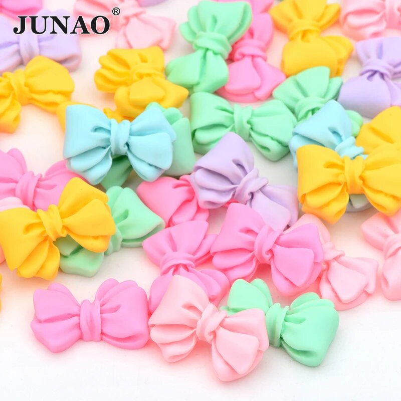 JUNAO Смоляные кабошоны сердечки 22 мм 10 шт. Mix Color Bow