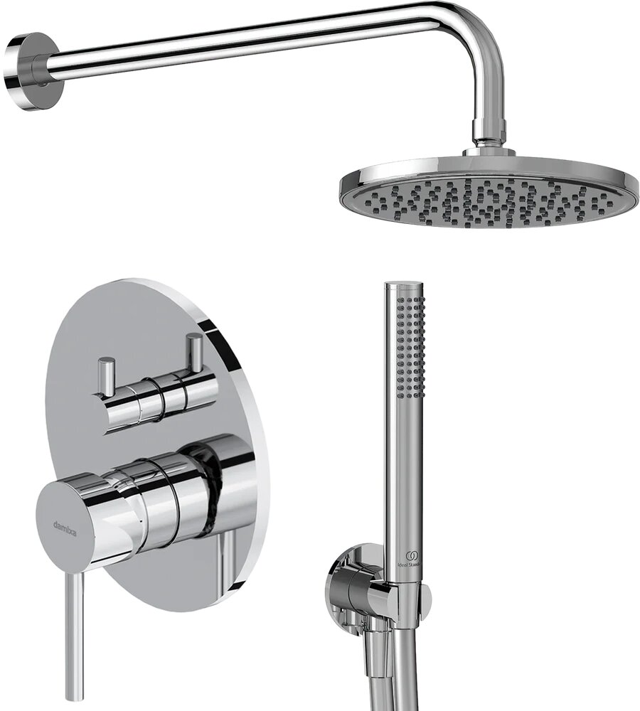 Комплект для ванной Ideal Standard IdealRain 2 в 1, встраиваемый, с внутренней частью в комплекте, со смесителем, с тропическим душем, латунный, хром, глянцевый, душевая система