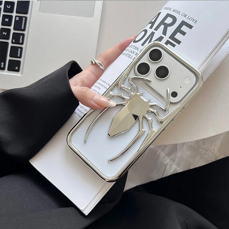 Чехол для телефона с 3D-дизайном в виде паука, полый, с охлаждающим iPhone17 Про Макс, Plated Silver