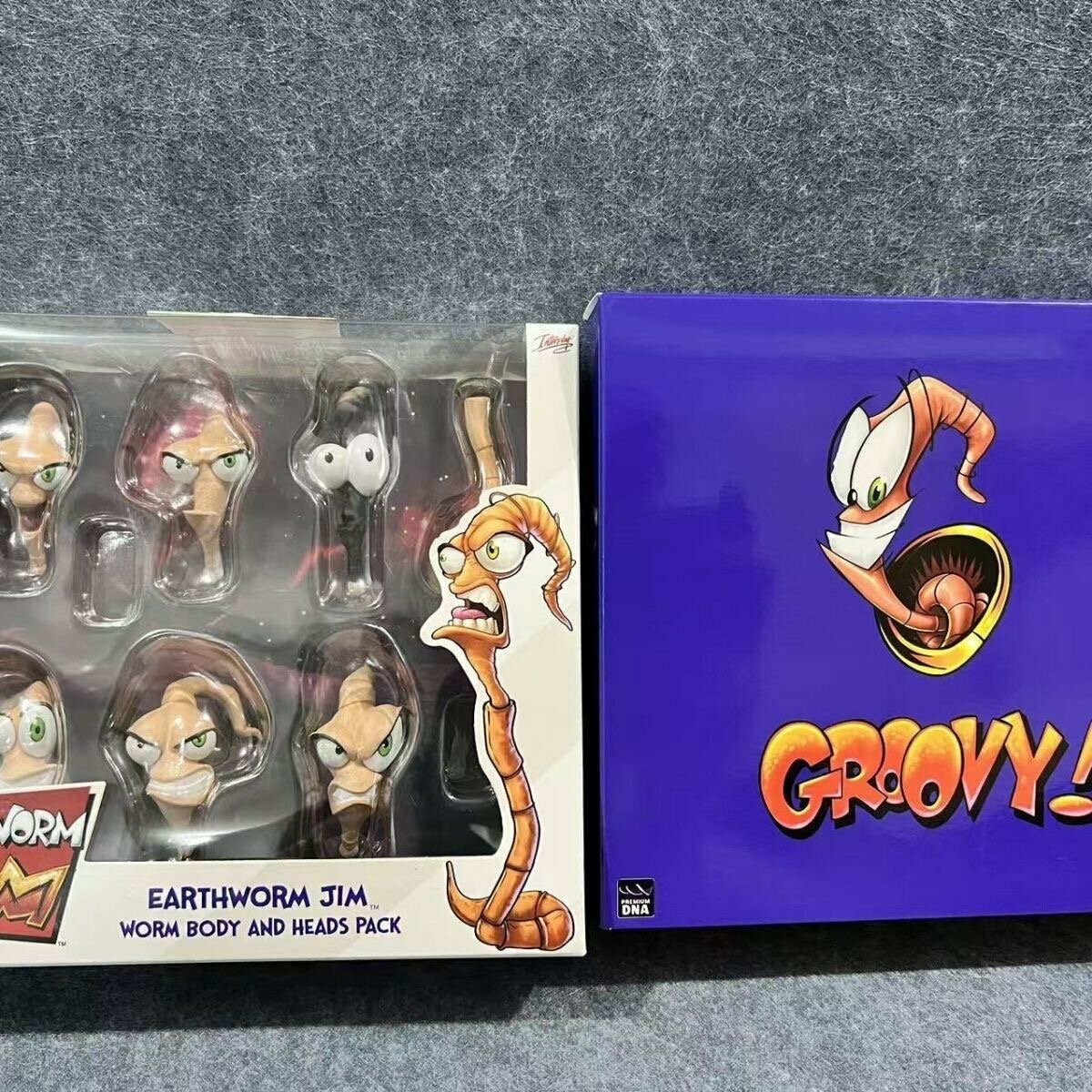 Коллекционные головы Earthworm Jim от PDNA — набор 6 шт, разные эмоции, винил, ручная роспись, подарок фанату