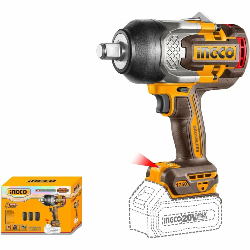 Аккумуляторный гайковерт INGCO BL 20В 1750Hm 3/4 без АКБ и ЗУ SUPER INDUSTRIAL CIWLI201751