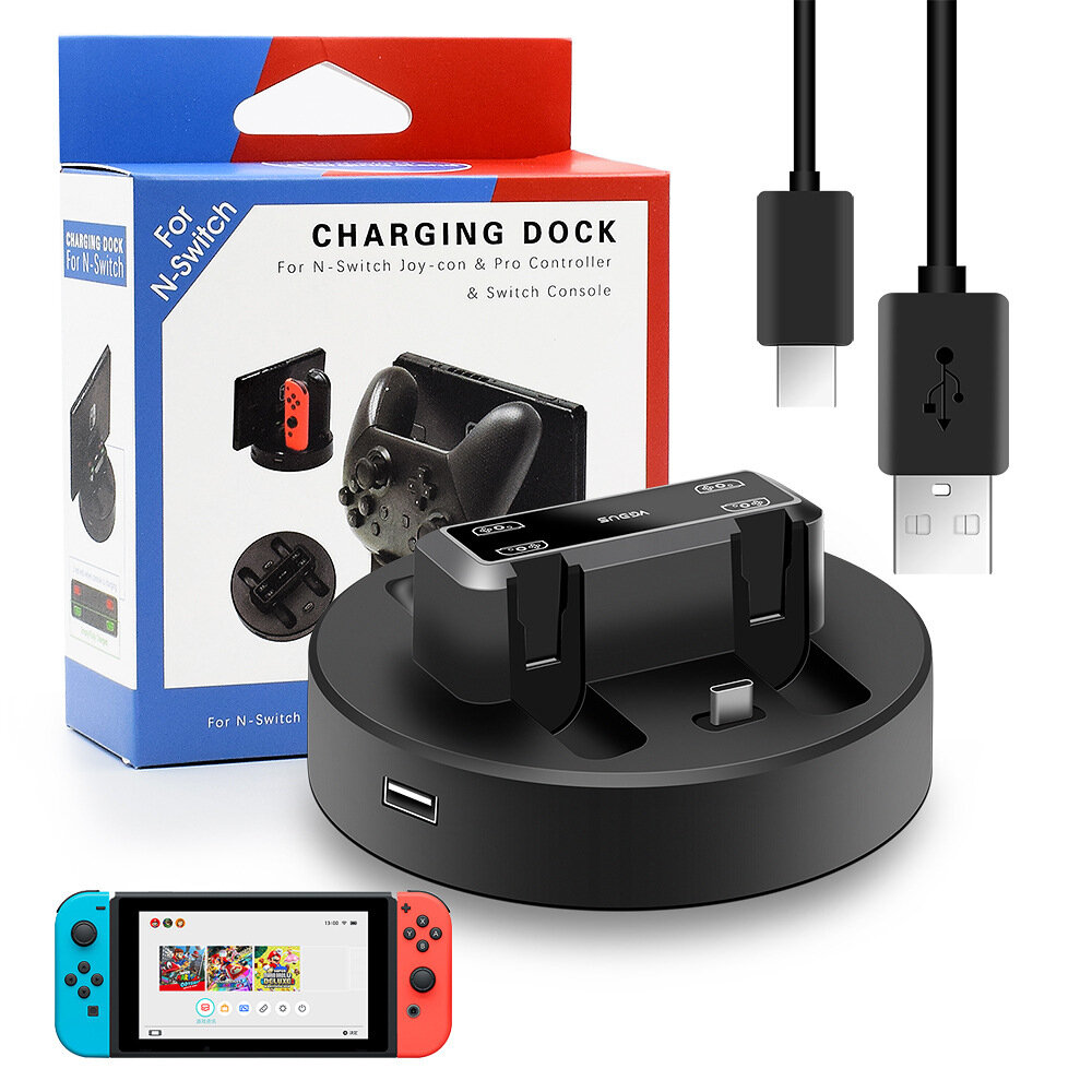 Многофункциональное зарядное устройство MyPads для Nintendo Switch 4 входа для зарядки консоли и контроллера, телефона черный