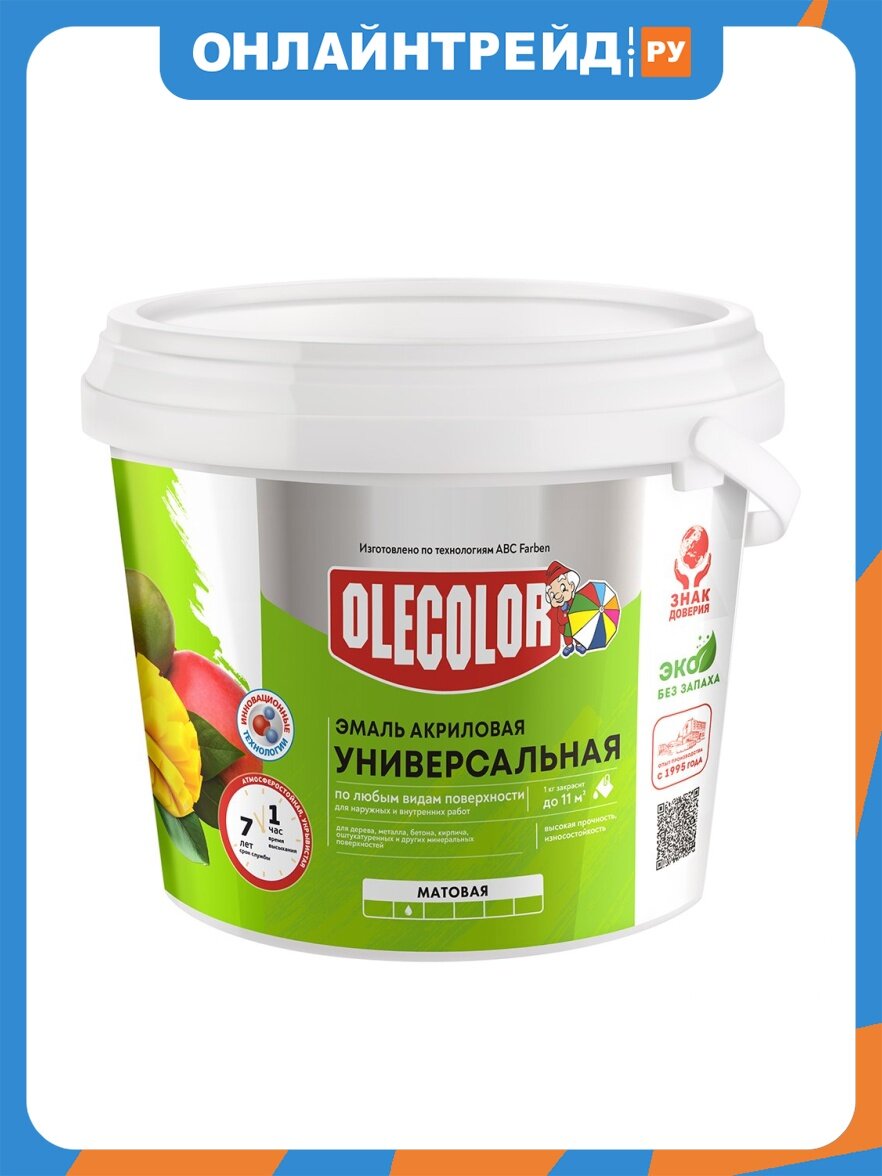 Эмаль акриловая Olecolor , матовая, 3 кг, белая