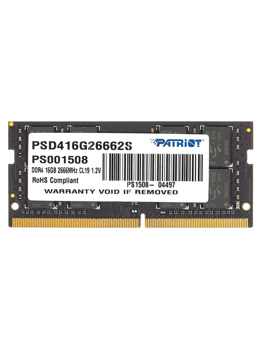 Оперативная память Patriot Memory SO-DIMM DDR4 16Gb 2666MHz pc-21300 SL (PSD416G26662S)