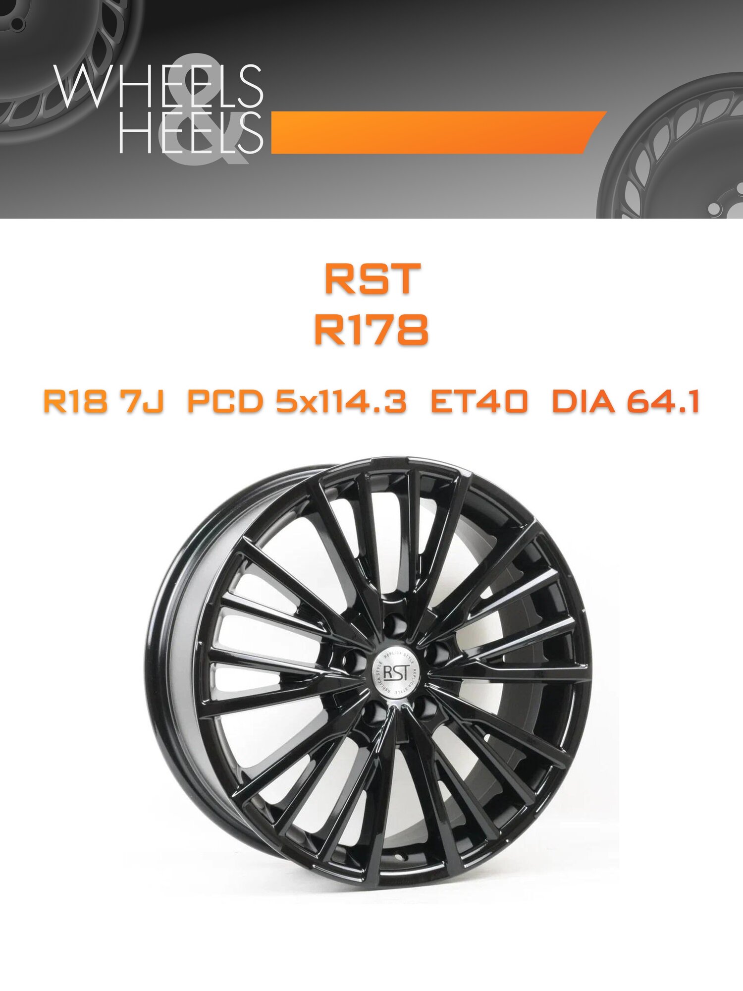 Диск автомобильный литой RST R178 18x7 5x114.3 et40 dia64.1 Чёрный